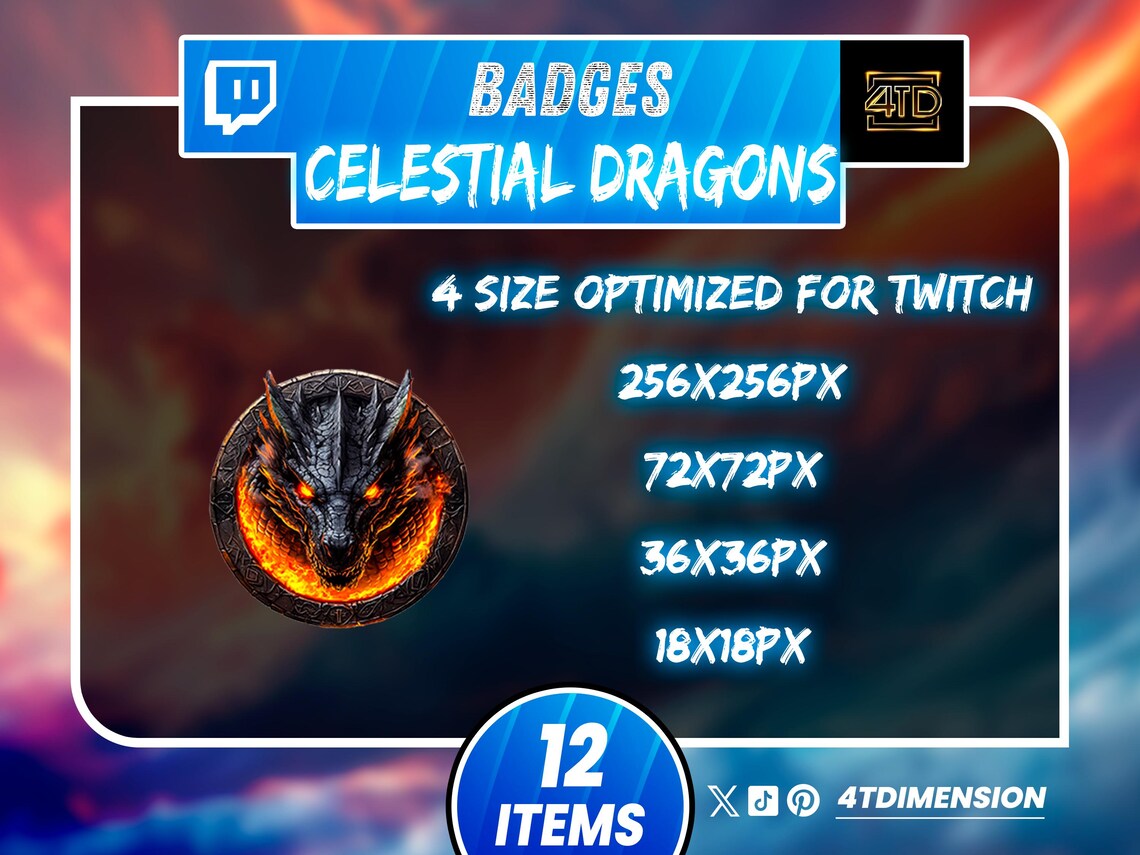 Twitch Celestial Dragons Badges, Fantasy Badge Pack, Dragons Badges for ...