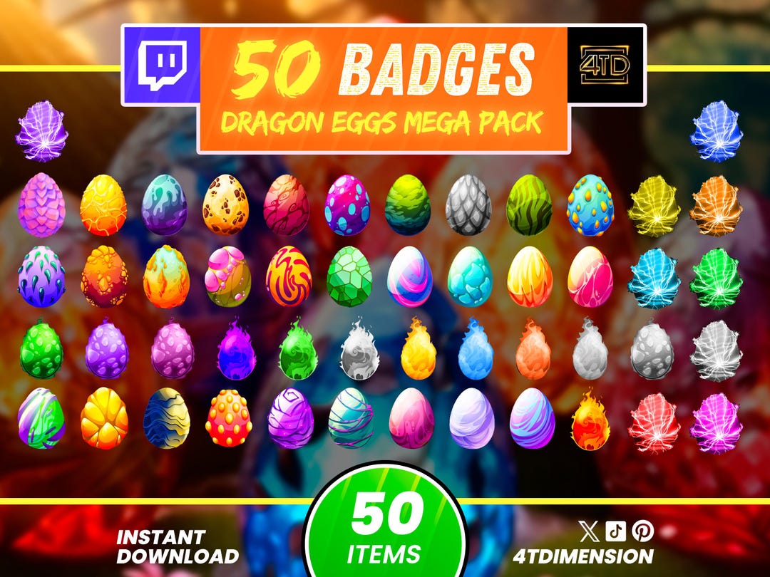 50 Dragon Egg Badges Pack, Colorful Fantasy Sub Badges for Twitch ...