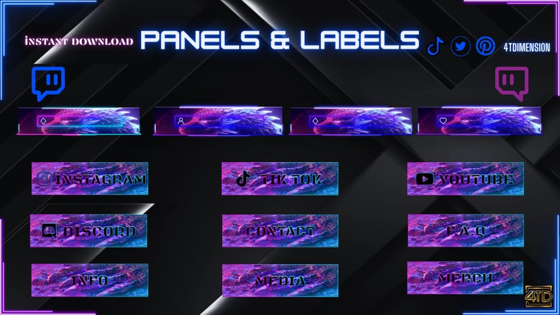 Animated Stream Pack Radiant Dragon Neon, Stream Overlay, Webcam ...