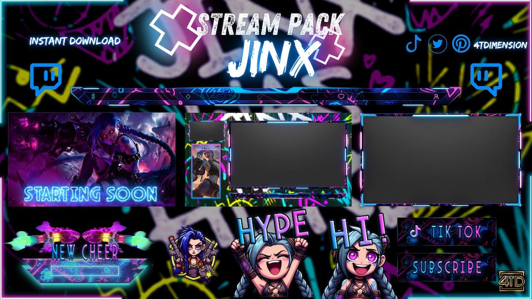 Animated Stream Pack Jinx, Stream Overlay, Webcam Overlay, Twitch ...