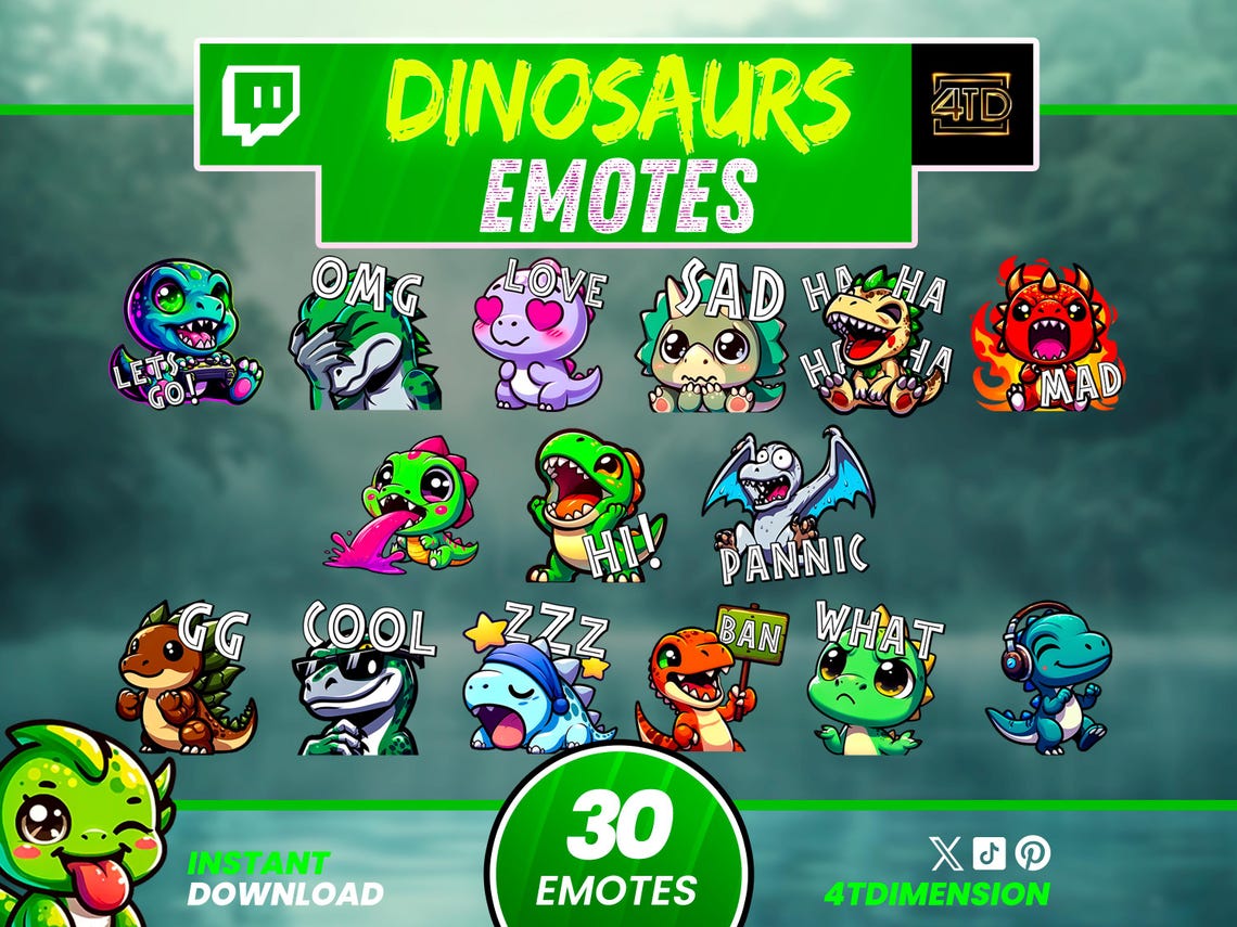 Dinosaurs Twitch Emotes Pack for Twitch, Animated and Static Emotes for ...