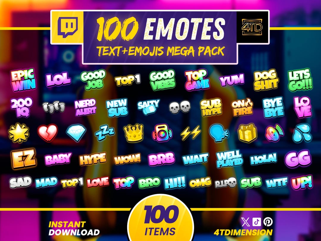 Twitch Emotes Mega Pack 100 Emotes, Static Chat Emotes Text and Emoji ...