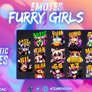 Furry Girls Emotes Pack for Twitch and Discord: 17 Cute Static ...