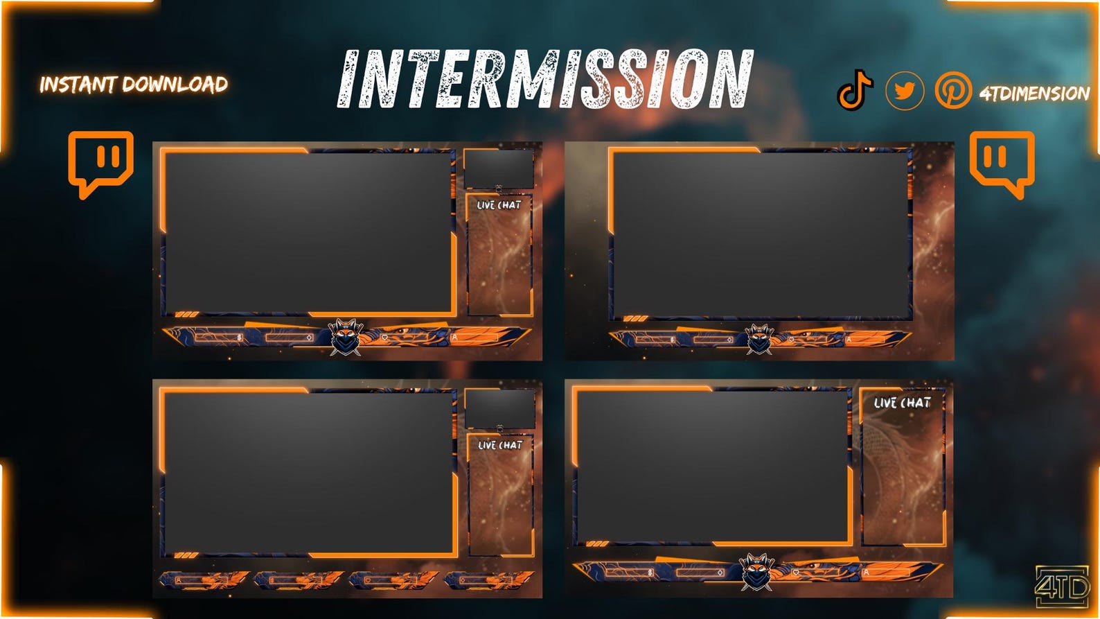 Animated Stream Pack Fox Samurai, Stream Overlay, Webcam Overlay ...