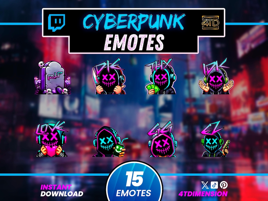 Cyberpunk Twitch Emotes Pack for Twitch, Animated and Static Emotes for ...