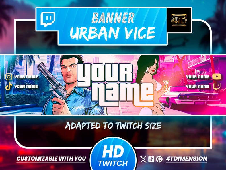 Twitch Urban Vice Banner, Gaming Banner, Banner Gamer, Streaming Banner ...