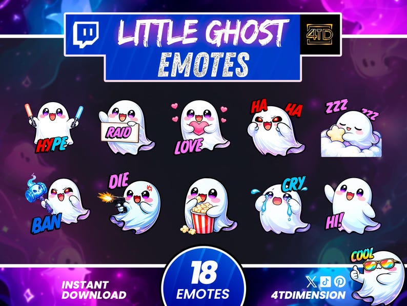 Ghost Twitch Emotes Pack for Twitch, Animated and Static Emotes for ...