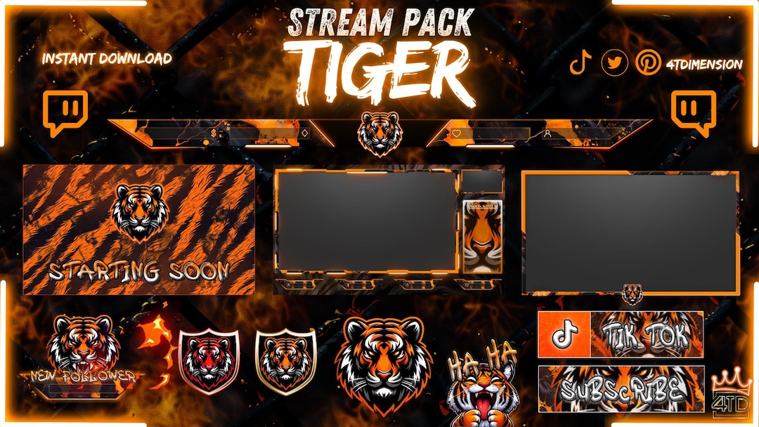 Animated Stream Pack Tiger, Stream Overlay, Webcam Overlay, Twitch ...
