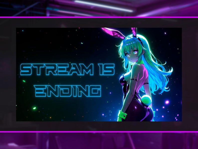 Neon Bunny Stream Overlay Pack Animated: Anime Twitch Screens, Pink ...