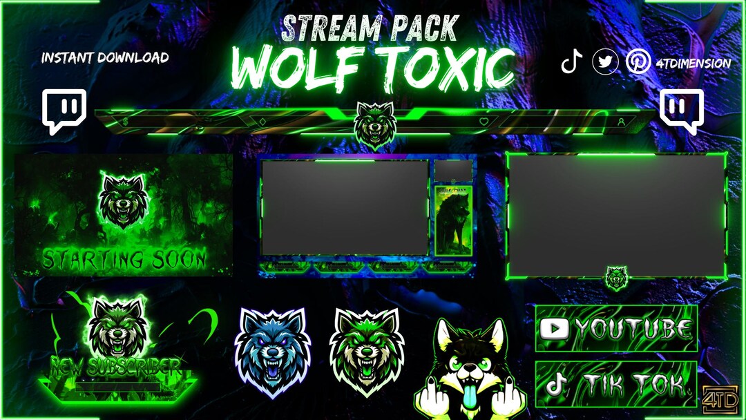 Dark Wolf Toxic Twitch Stream Pack: Animated OBS Streamlabs Overlays ...