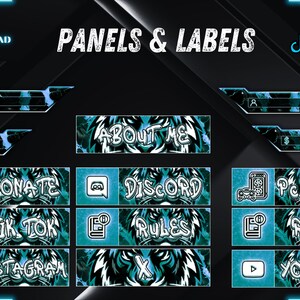 Animated Stream Pack Tiger Cyan, Stream Overlay, Webcam Overlay, Twitch ...