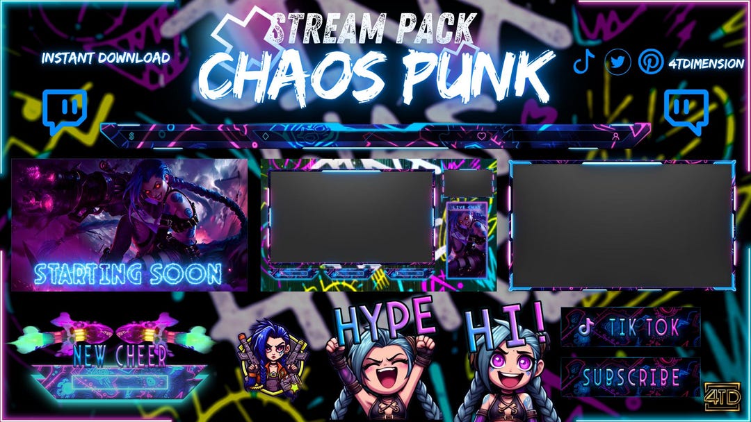 Animated Stream Pack Chaos Punk, Stream Overlay Twitch, Webcam, Alerts ...