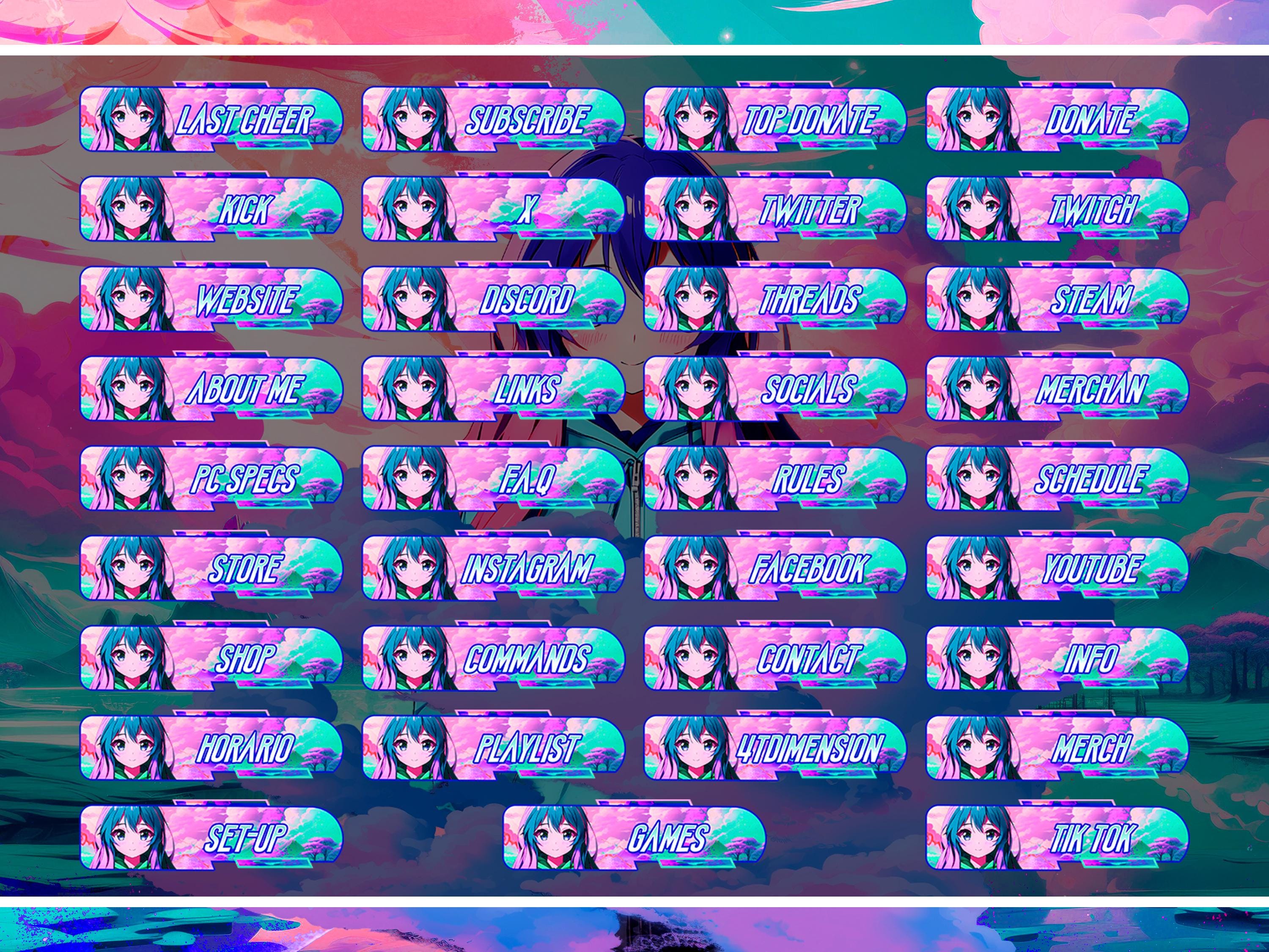 Twitch Anime Girl Panels, Set of 35 PNG Buttons for Streamers, Anime ...