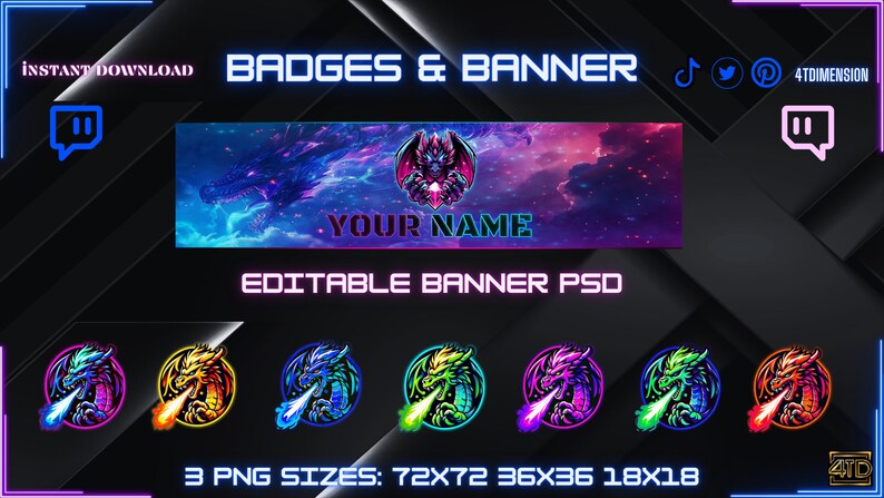 Animated Stream Pack Radiant Dragon Neon, Stream Overlay, Webcam ...