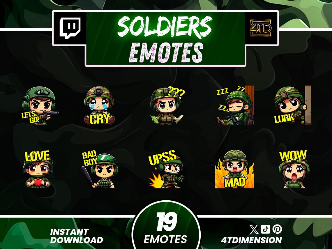 Animated Emotes Soldier for Twitch Streamers, Gamer Reaction Emotes ...