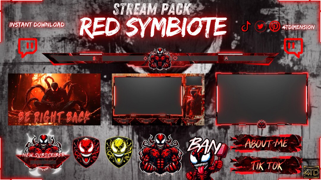Animated Stream Overlay pack Red, stream overlay, webcam overlay ...