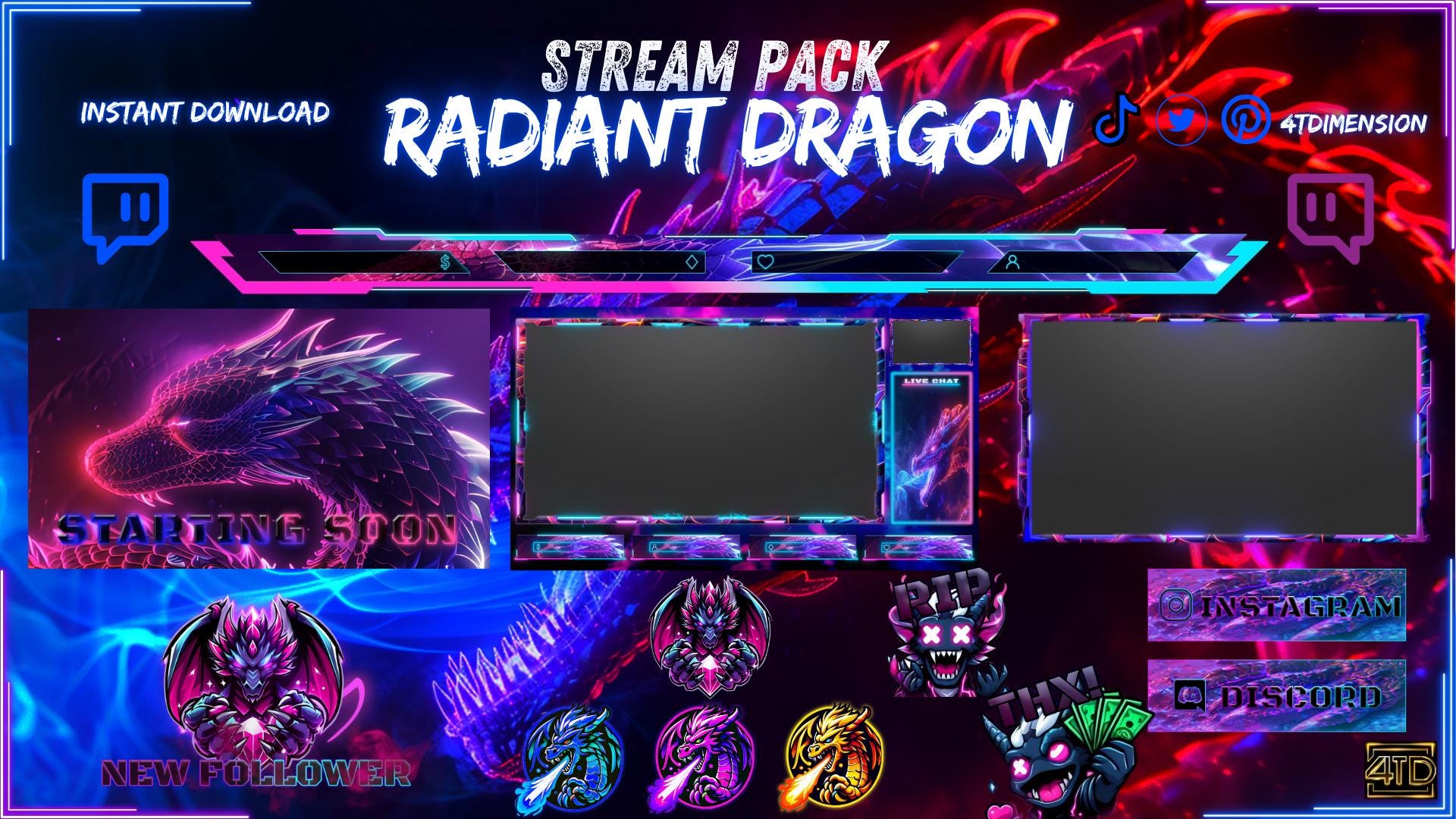 Pack de flux animé Radiant Dragon Neon, superposition de flux ...