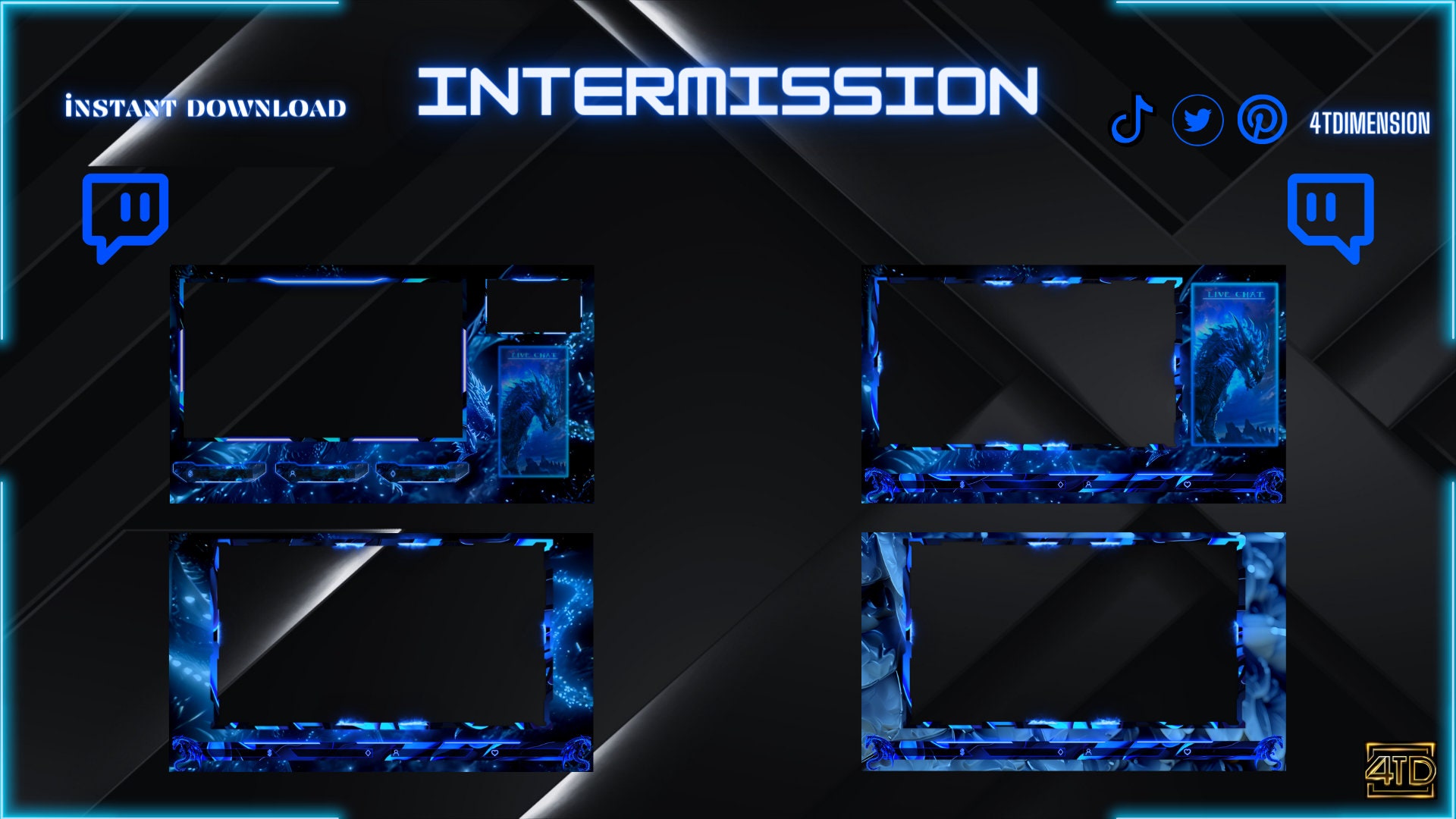 Animated Stream Pack Electric Dragon, Stream Overlay, Webcam Overlay ...