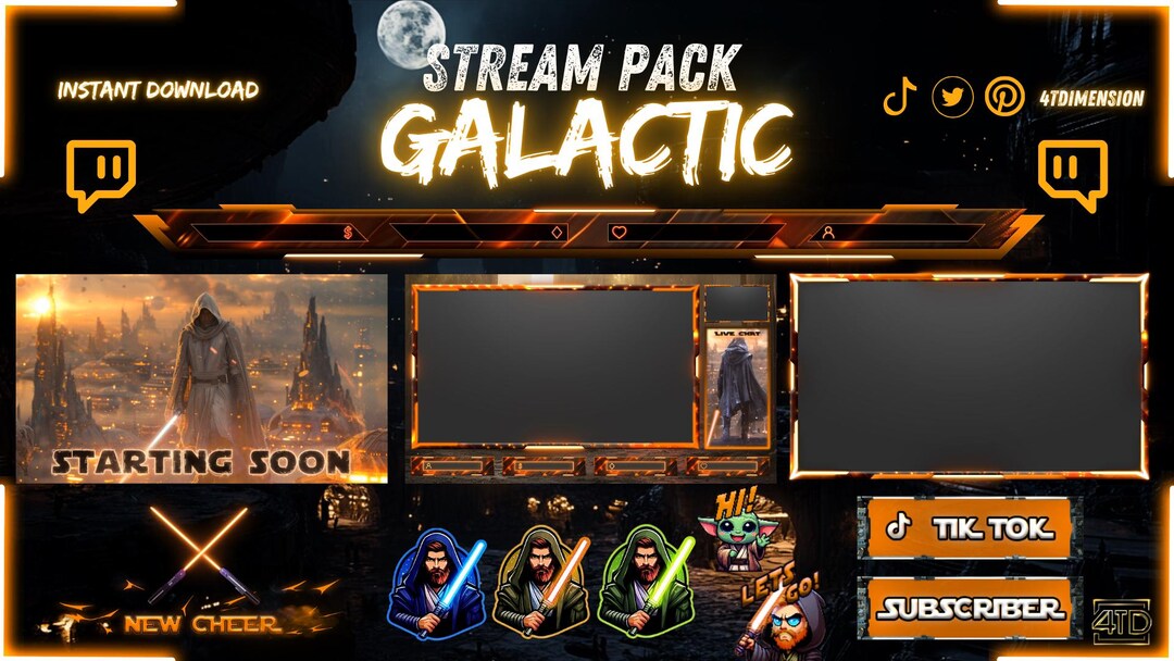 Animated Stream Pack Galactic Orange, Stream Overlay, Webcam Overlay ...