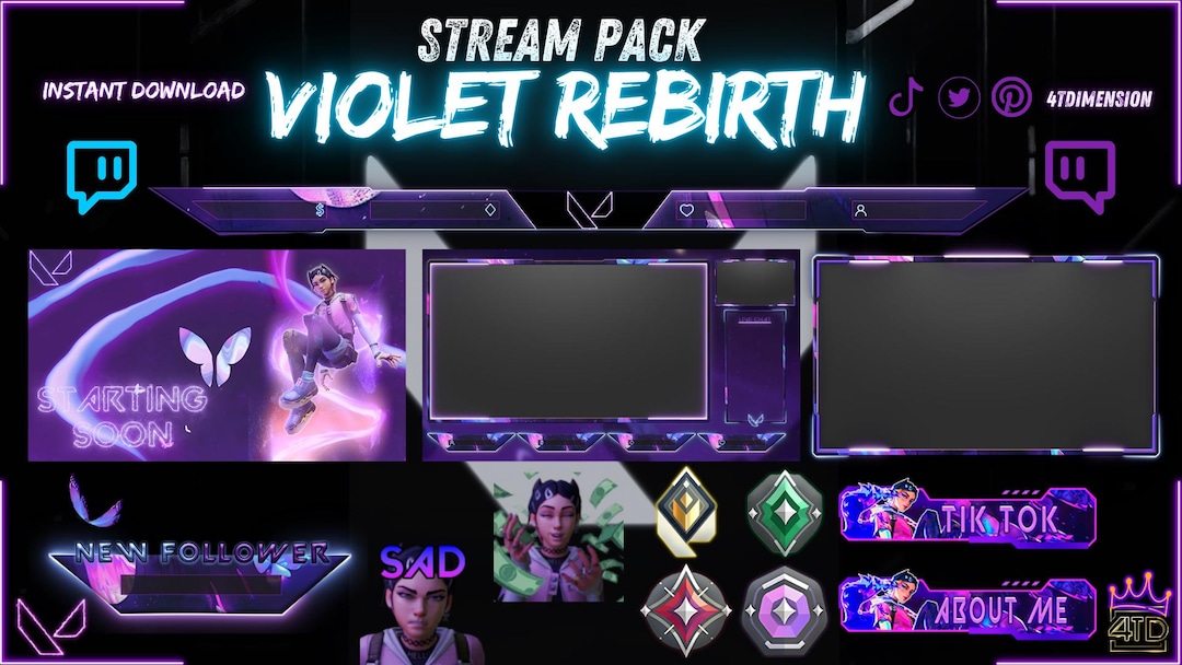 Animated Stream Pack Violet Rebirth, Stream Overlay, Webcam Overlay ...