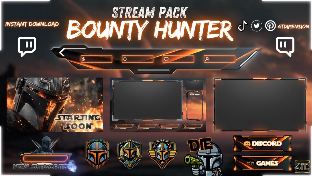Animated Bounty Hunter Stream Overlay Pack, Twitch, Youtube, Kick , OBS ...