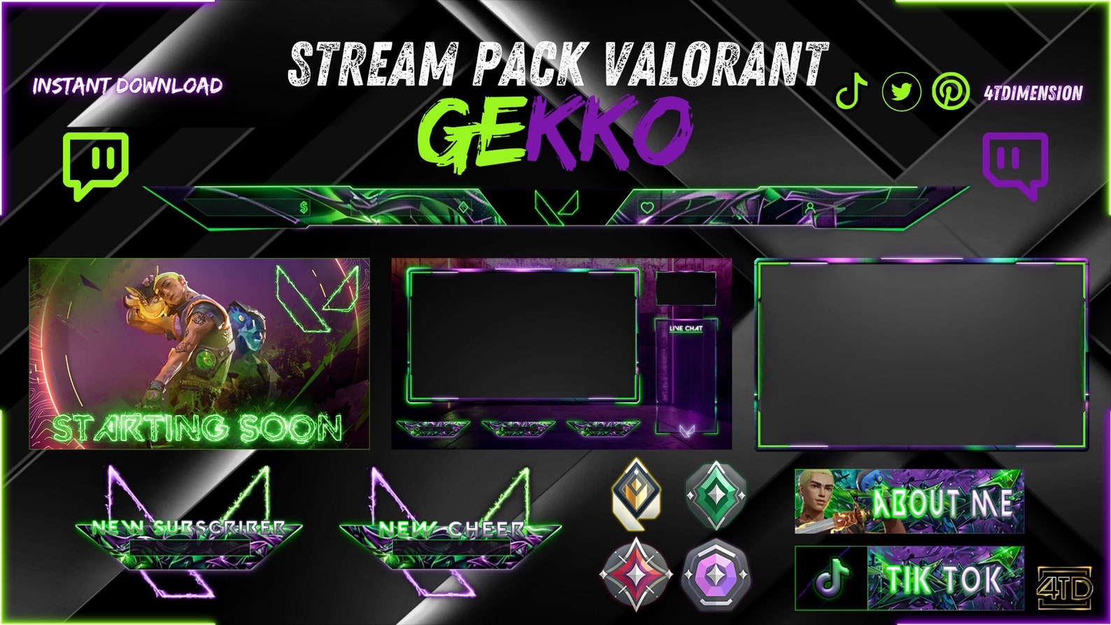 Animated Stream Pack Valorant Gekko, Stream Overlay, Webcam Overlay ...