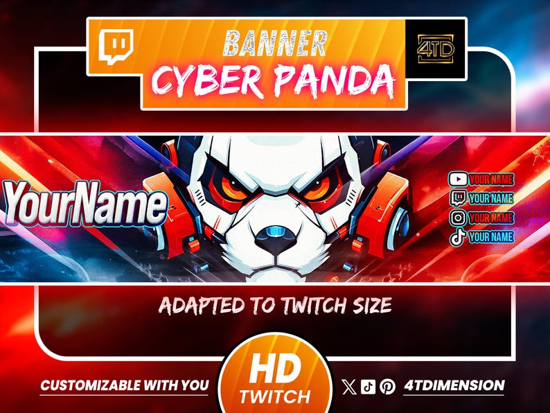 Twitch Cyber Panda Banner, Gaming Banner, Banner Gamer, Streaming ...