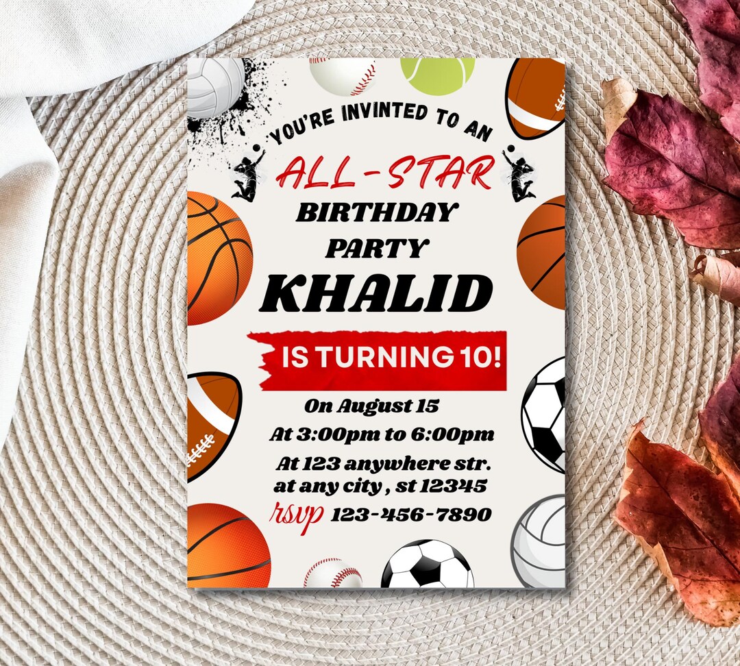 Editable All Star Sports Birthday Invitation Game Birthday Invite ...