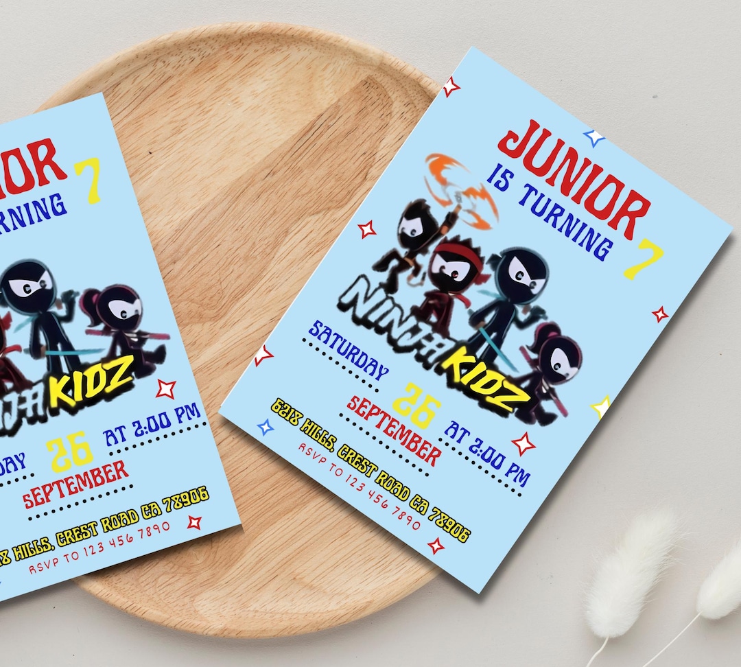 Editable Ninja Kidz Birthday Invitation Template, Boy Girl Birthday ...