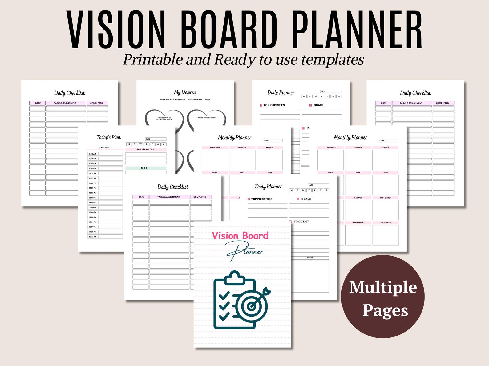2025 Goal Planner Bundle: Printable Vision Board, SMART Goal Setting ...