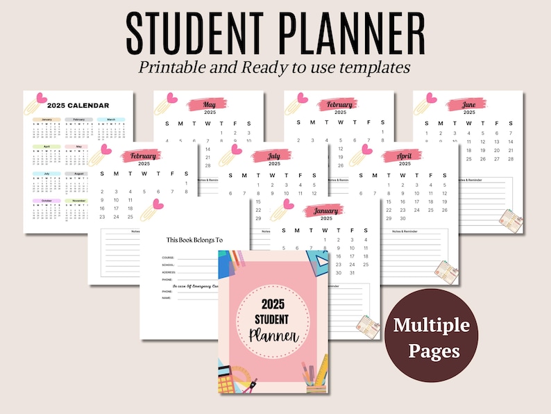 Printable Academic Planner Bundle: Student Homework, Study Schedule ...