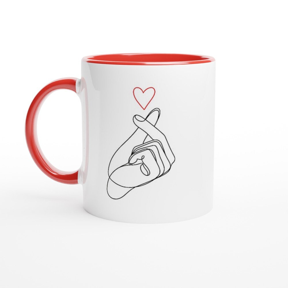 Korea Finger Heart Mug K-pop Gift Love Symbol Minimalist Line Art K-pop ...