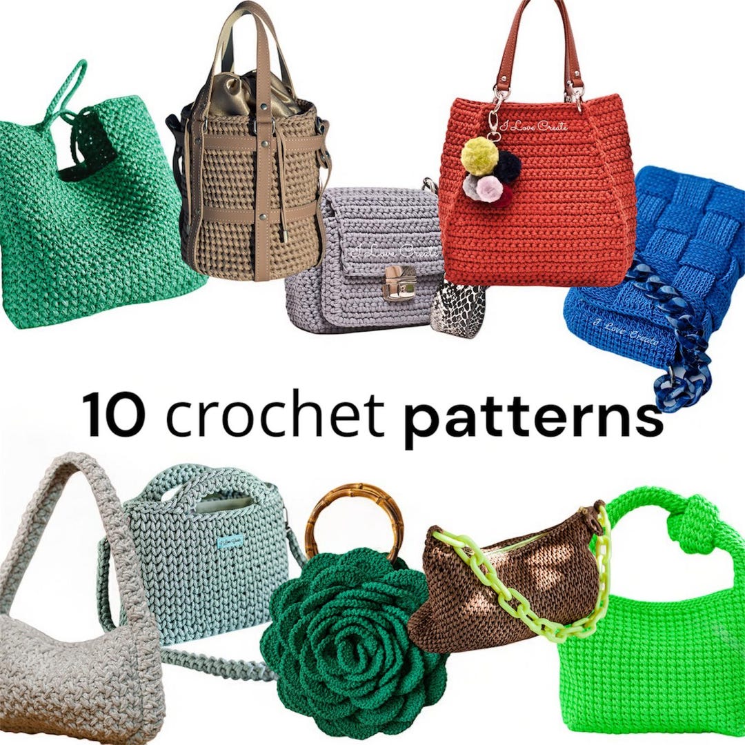 10 Crochet Bag Patterns: Complete Set With Video Tutorials, DIY Crochet ...