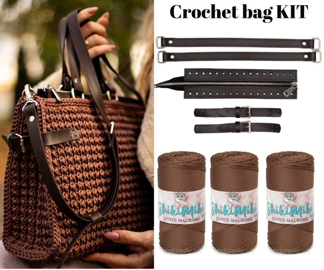 Crochet Bag Kit: Megan Crochet Tote Bag Video Tutorial With Leather ...