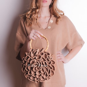 Step-by-step Crochet Pattern for Peony Bag With Video Tutorial | DIY Circle Bag, Polyester Rope ...