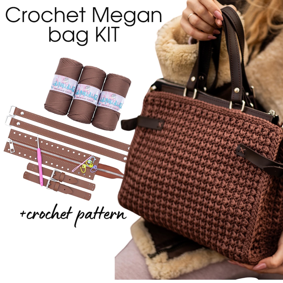 Crochet Bag Kit: Megan Crochet Tote Bag Video Tutorial With Leather ...
