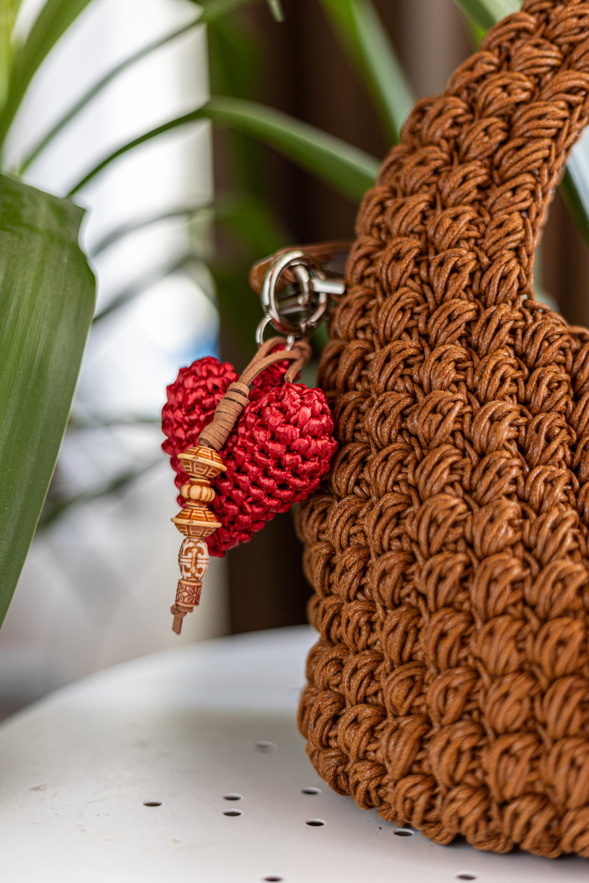Bubble Crochet Purse With Leather Straps, Handmade Hobo Rope Bag, Brown ...