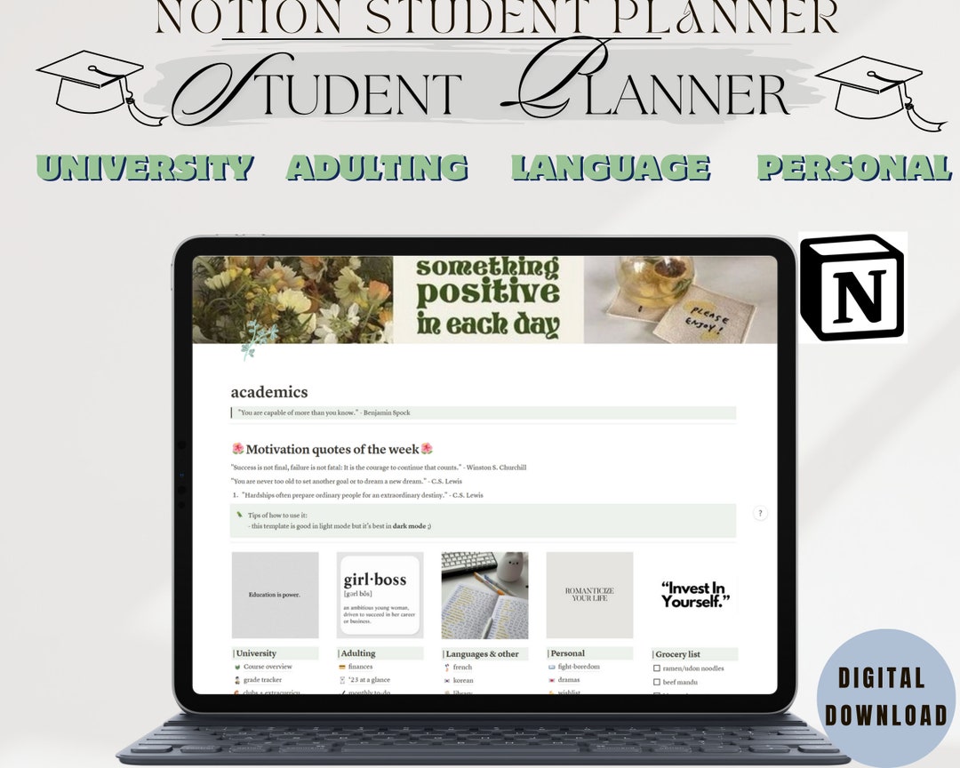 Student Notion Planner Template Grade Tracker Academic - Etsy