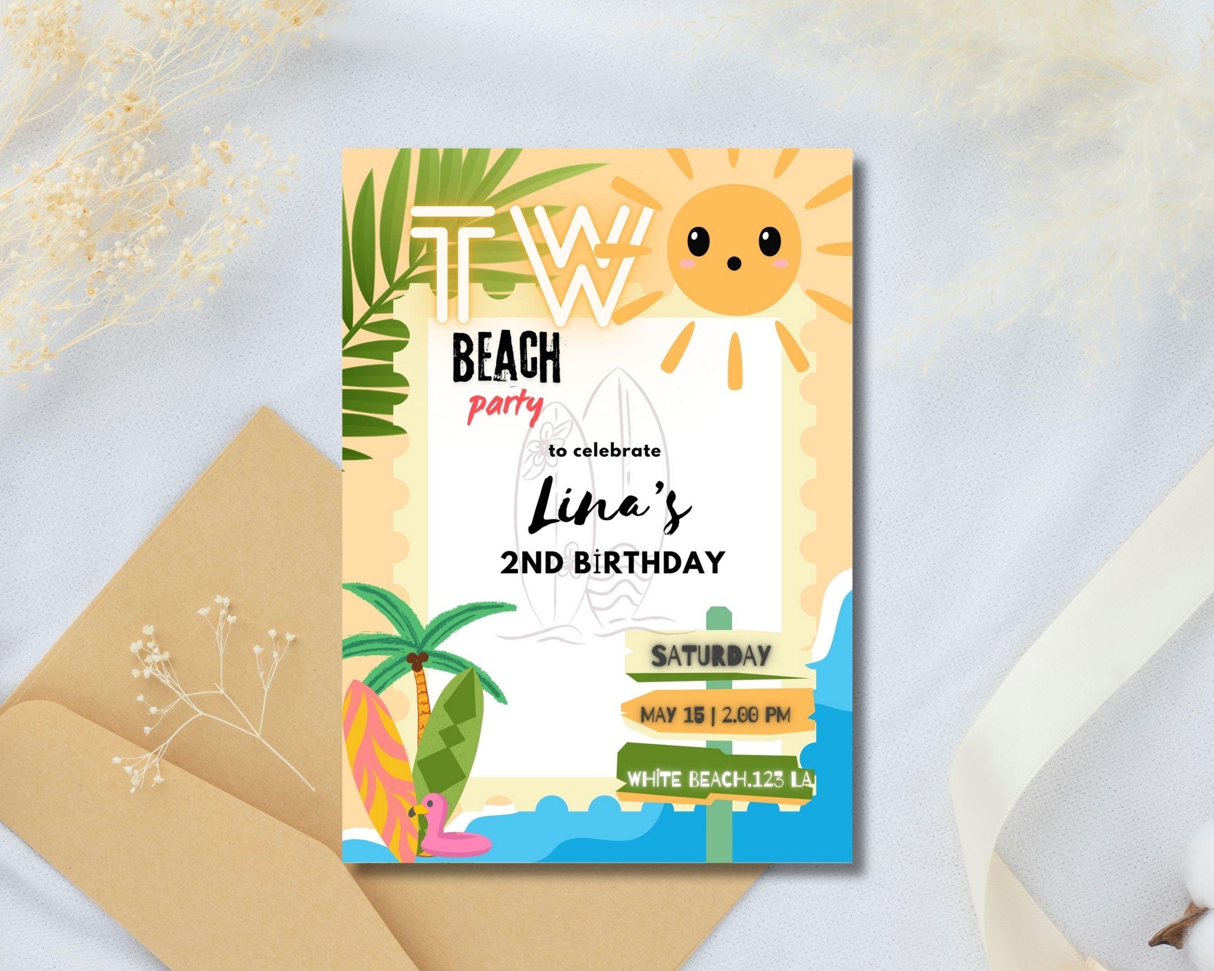 Editable Beach Invitation,party Invitation Card,printable,canva ...