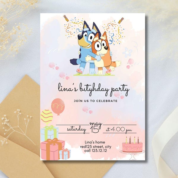 Bluey Invitation, Editable Girl Birthday Template for Kids, Digital ...