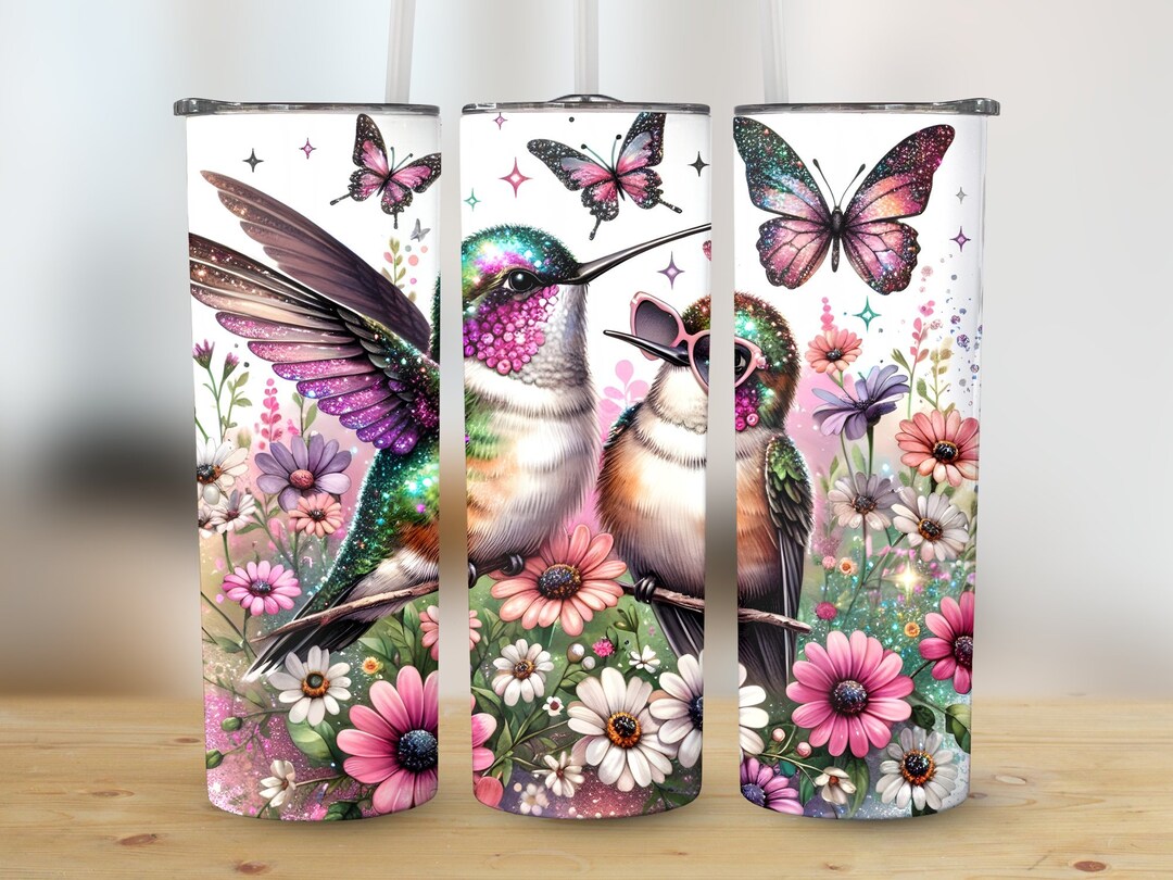 Sparkling Hummingbirds Floral 20oz Skinny Tumbler Sublimation Design ...
