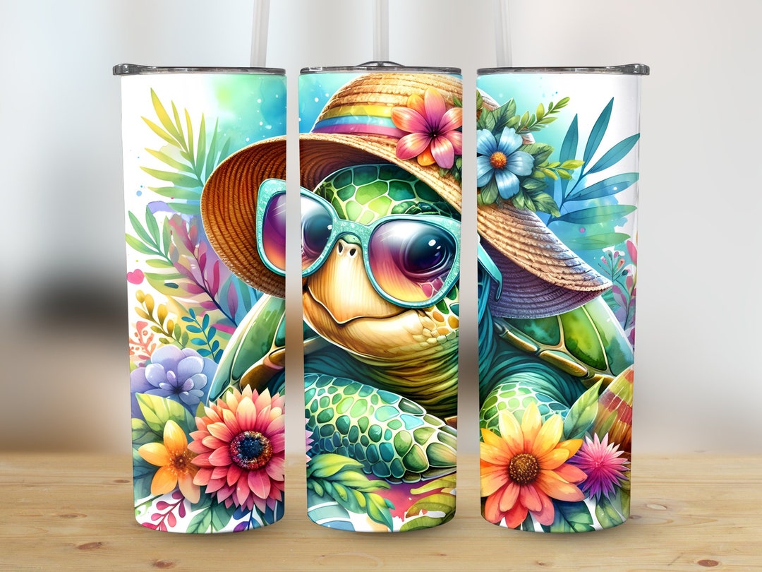 Colorful Summer Beach Vibe Turtle 20oz Skinny Tumbler Sublimation ...