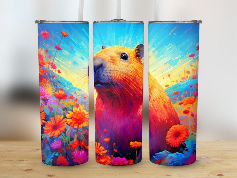 Happy Neon Capybara 20oz Skinny Tumbler Sublimation Design, Valentine's ...