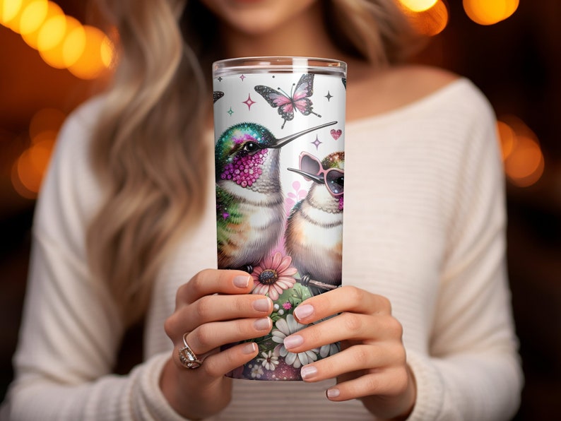 Sparkling Hummingbirds Floral 20oz Skinny Tumbler Sublimation Design ...