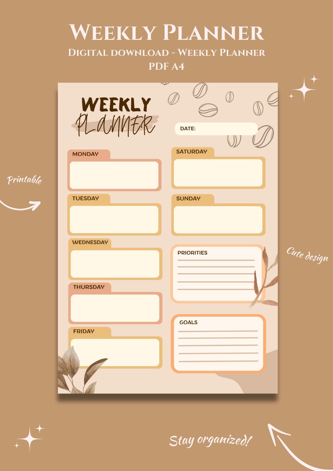 Beige Minimalist Printable Weekly Planner Digital Planner - Etsy