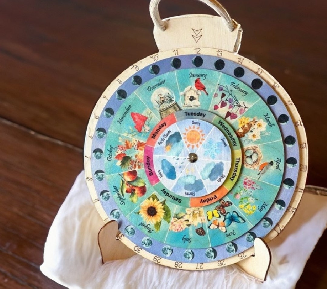 Wheel of the Year Wooden Perpetual Calendar Moon Phases - Etsy