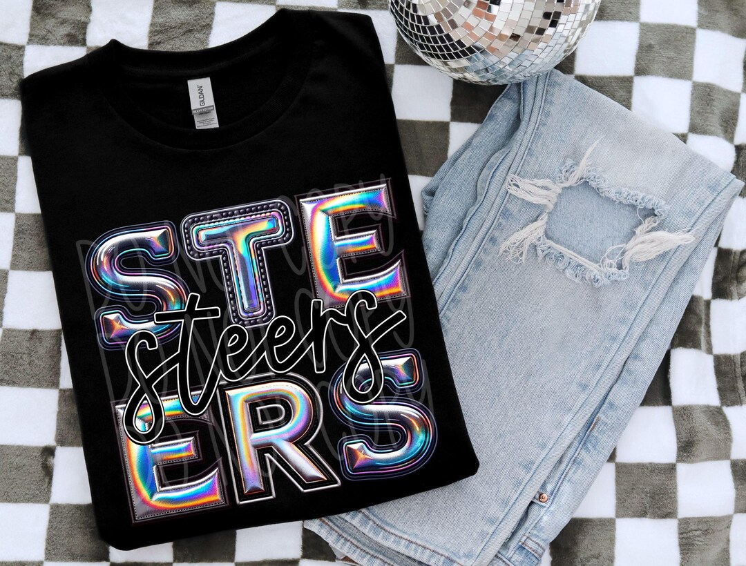 Steers Faux Holographic T-shirt | Trendy School Spirit Shirt | Fast ...
