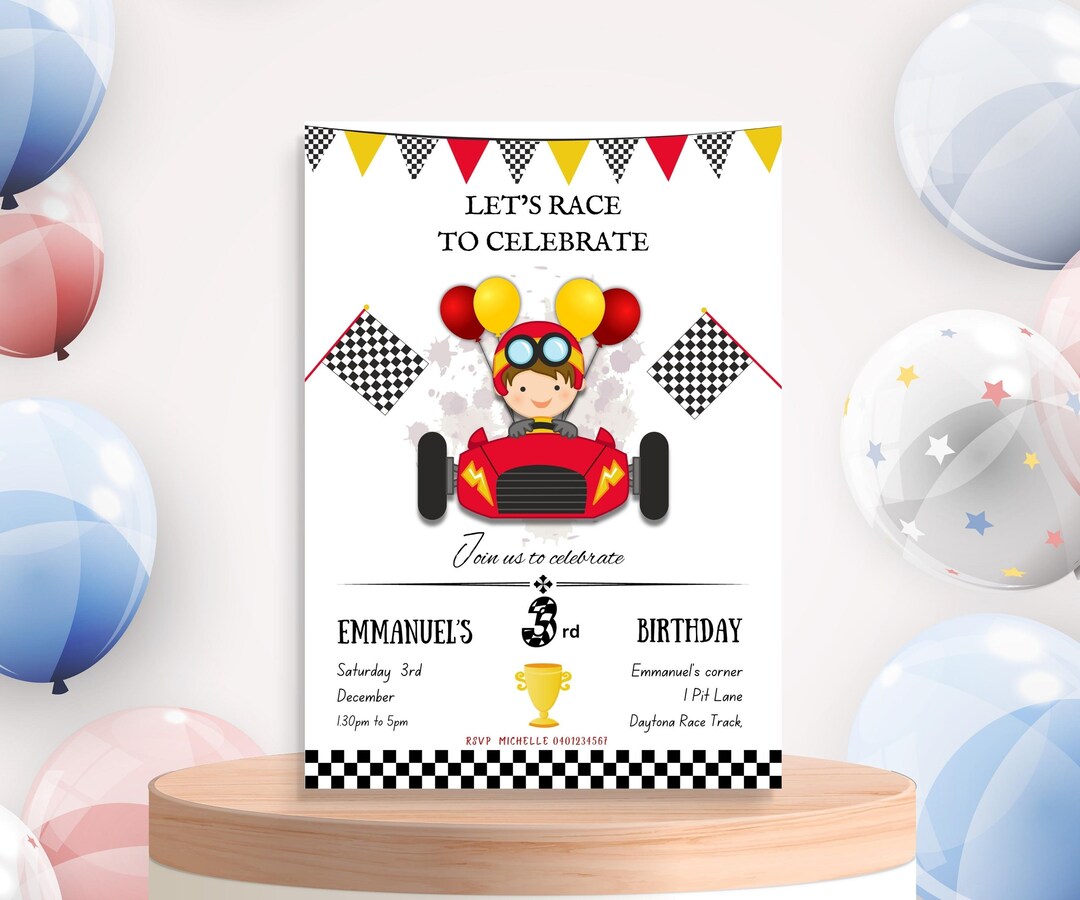 Editable Let's Race Car Theme 3rd Birthday Invitation. Instant Download ...