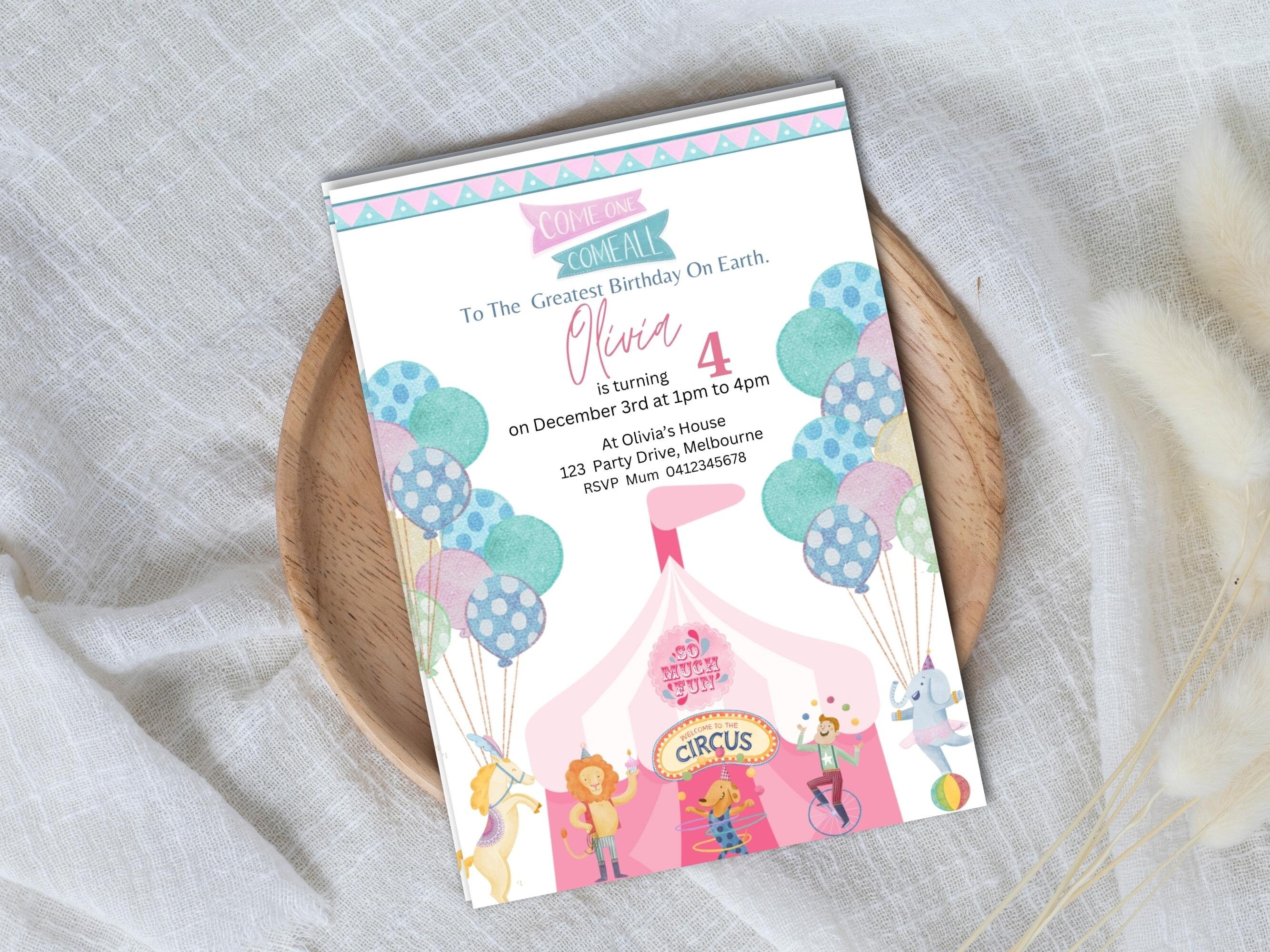 Editable Circus Theme Birthday Invitation. 5x7 Instant Download ...