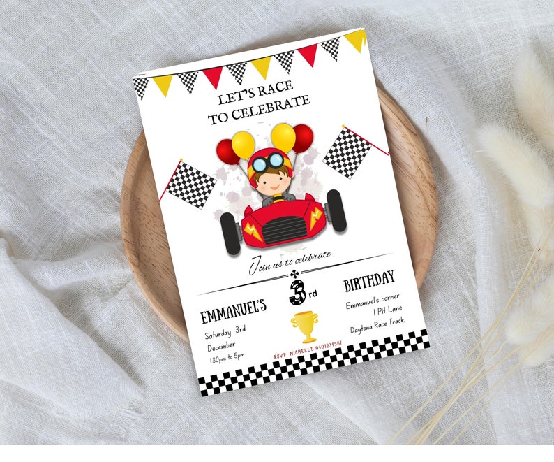 Editable Let's Race Car Theme 3rd Birthday Invitation. Instant Download ...